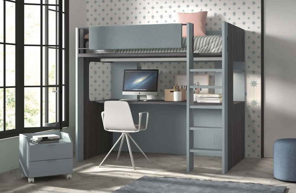 Habitación juvenil Vanguardia con litera estudio