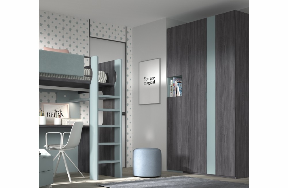 Habitación juvenil Vanguardia con litera estudio